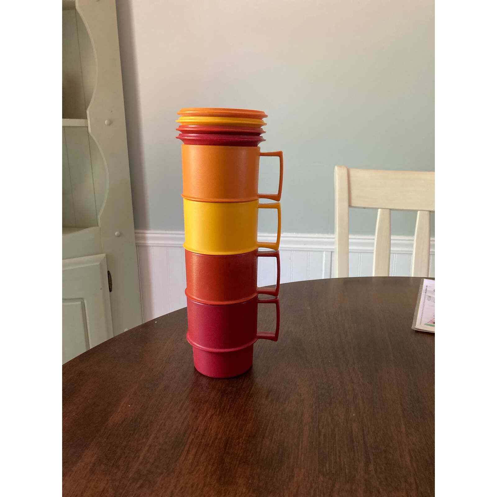 Tupperware Set Of 4 Coffee Mugs Cups W/Handles #1312 + Coasters Set Of ...