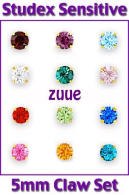 HYPOALLERGENIC STUDEX SENSITIVE G/Plated 5mm CLAW SET BIRTHSTONE ...