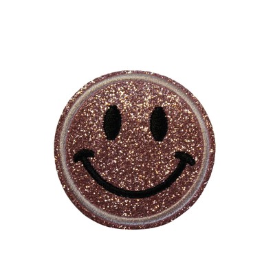Pink Purple Glitter Happy Face Embroidered Iron On Patch - Smily Smile ...