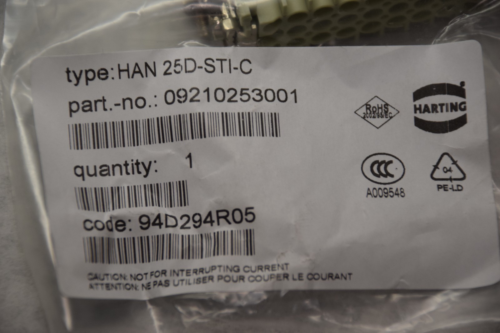 HARTING HAN 25D-STI-C HAN25DSTIC INSERT CONNECTOR NEW | eBay.de