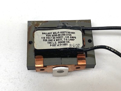 LC Doane MIL-F-16377 Fluorescent Ballast for F8T5 8W Lamp, NSN 6250-00 ...