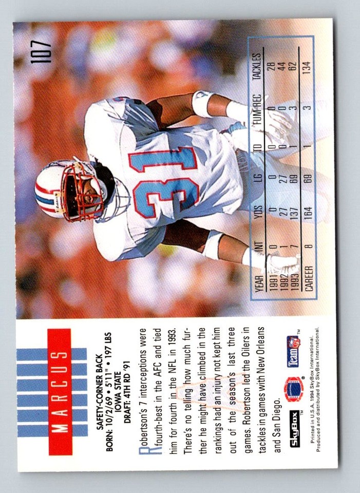 1994 SkyBox Impact #107 Marcus Robertson Houston Oilers Football Card ...