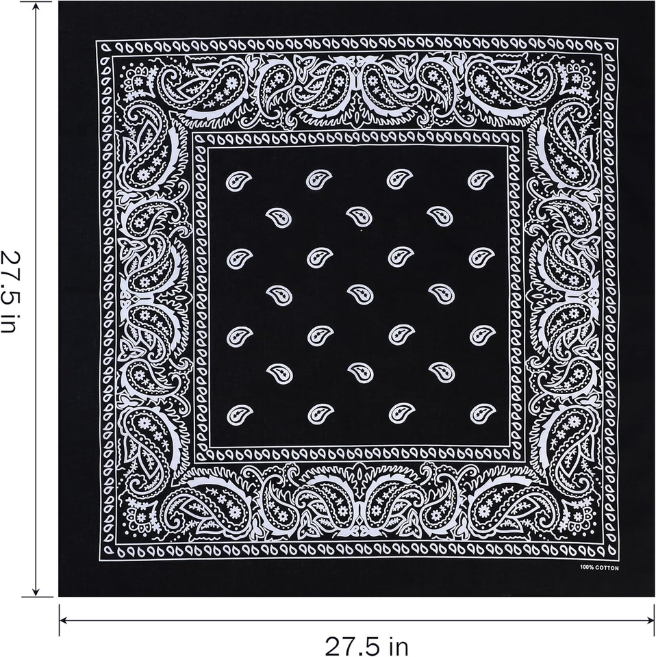 100% Cotton 27" x 27" Large Bandanas for Men & Women, Multi-Purpose ...