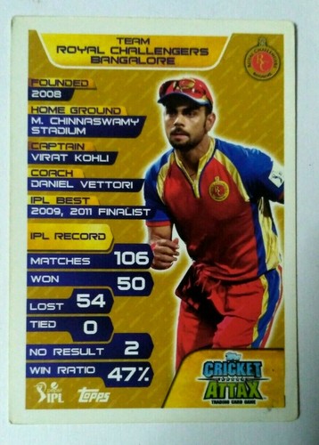 INDIA IPL TOPPS CRICKET ATTAX CARD VIRAT KOHLI ROYAL CHALLENGERS ...