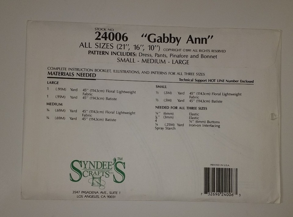 Syndee's Crafts 24006 Gabby Ann Doll Clothes 21" 16" 10" | eBay