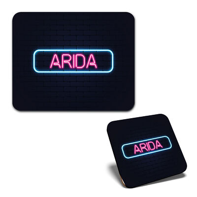 1 Mouse Mat & 1 Square Coaster Neon Sign Design Arida City Japan ...