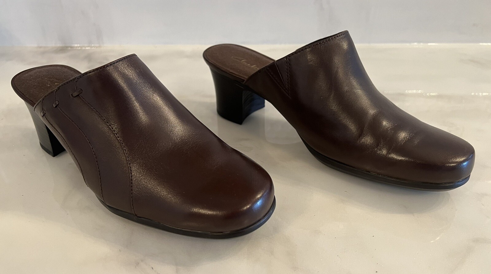 Clarks Brown Leather Slip-On Open Heel Shoes Women's … - Gem