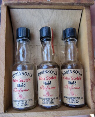 Vtg ROBINSON'S Extra Scotch Maid Perfume 3 Glass Bottles 1950s Sachet ...