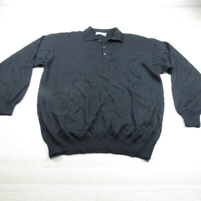 Alan Stuart Polo Shirt Men Large Black Long Sleeve Wool Acrylic Made in ...