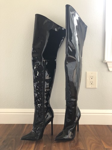 Sanctum Black Patent Stiletto Thigh High Crotch Boots 39 | eBay