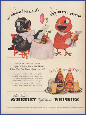 Vintage 1940 SCHENLEY Black Red Label Whiskey Alcohol Liquor Art Decor ...
