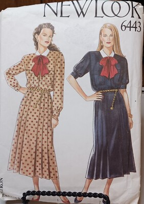 6443 New Look SEWING Pattern CUT Misses 8-18 dress pleats tie bow | eBay
