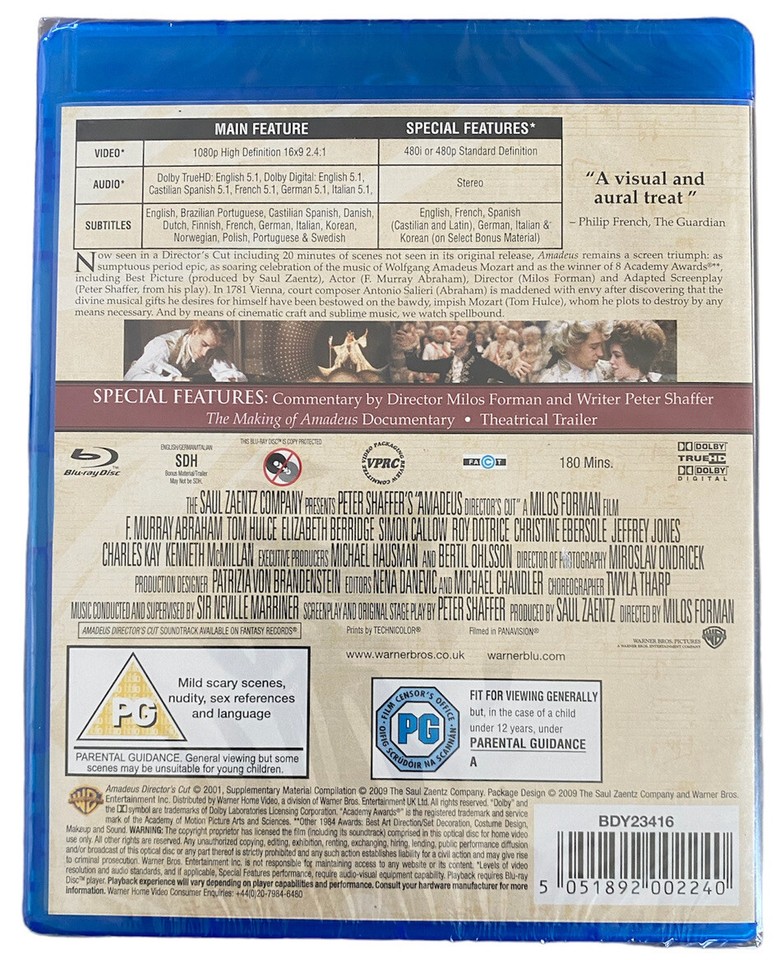 Amadeus (Blu-ray, 1984) Director’s Cut (2001) FOR UK (Region code 2) | eBay