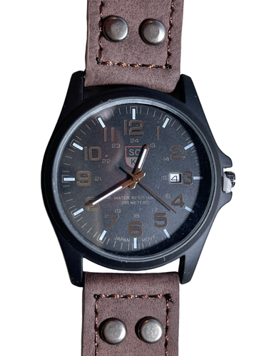 Soki Diver's Watch 200m Water Resistant Elegent Thick Leather Strap bz ...