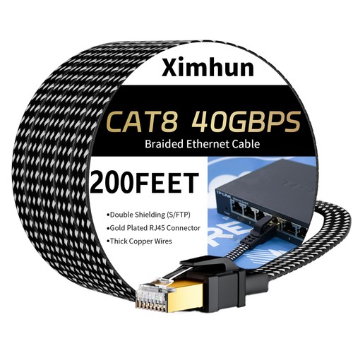 Cat 8 Ethernet Cable 200FT High-Speed Braided Internet Cable Network ...