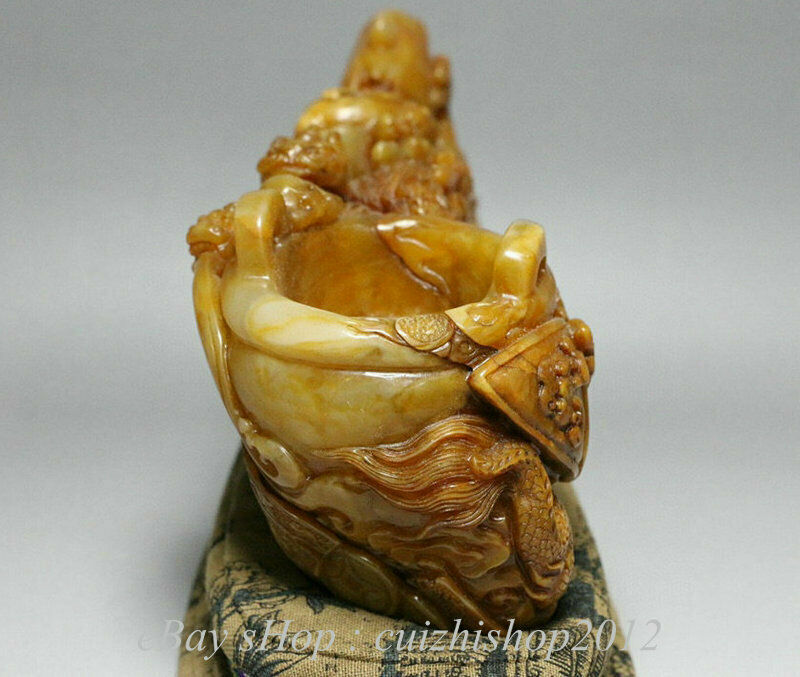 10" Old Chinese Tianhuang Shoushan Stone Carving Dragon Beast Pixiu ...