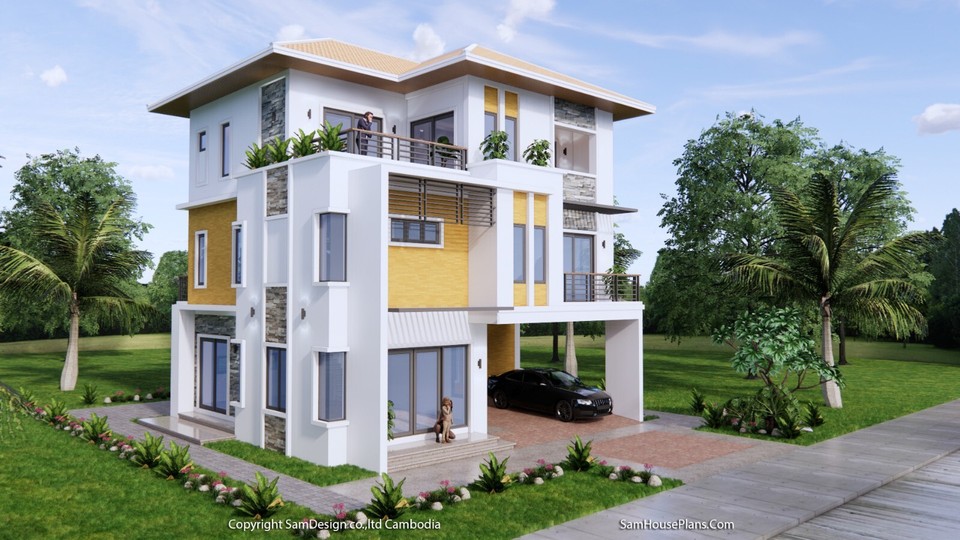 33x30 Feet House Design Plan 10x9 Meter 5 Beds 4 Baths Hip Roof (A4 ...