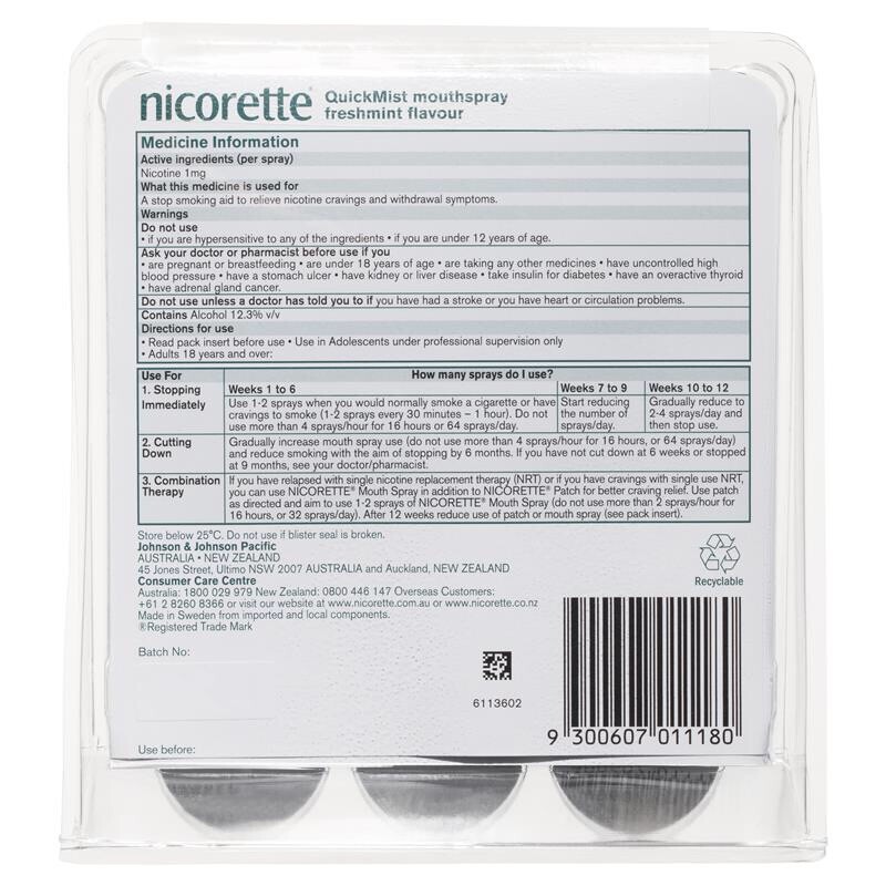 Nicorette Quit Smoking QuickMist Nicotine Mouth Spray Cool Berry 3 x ...