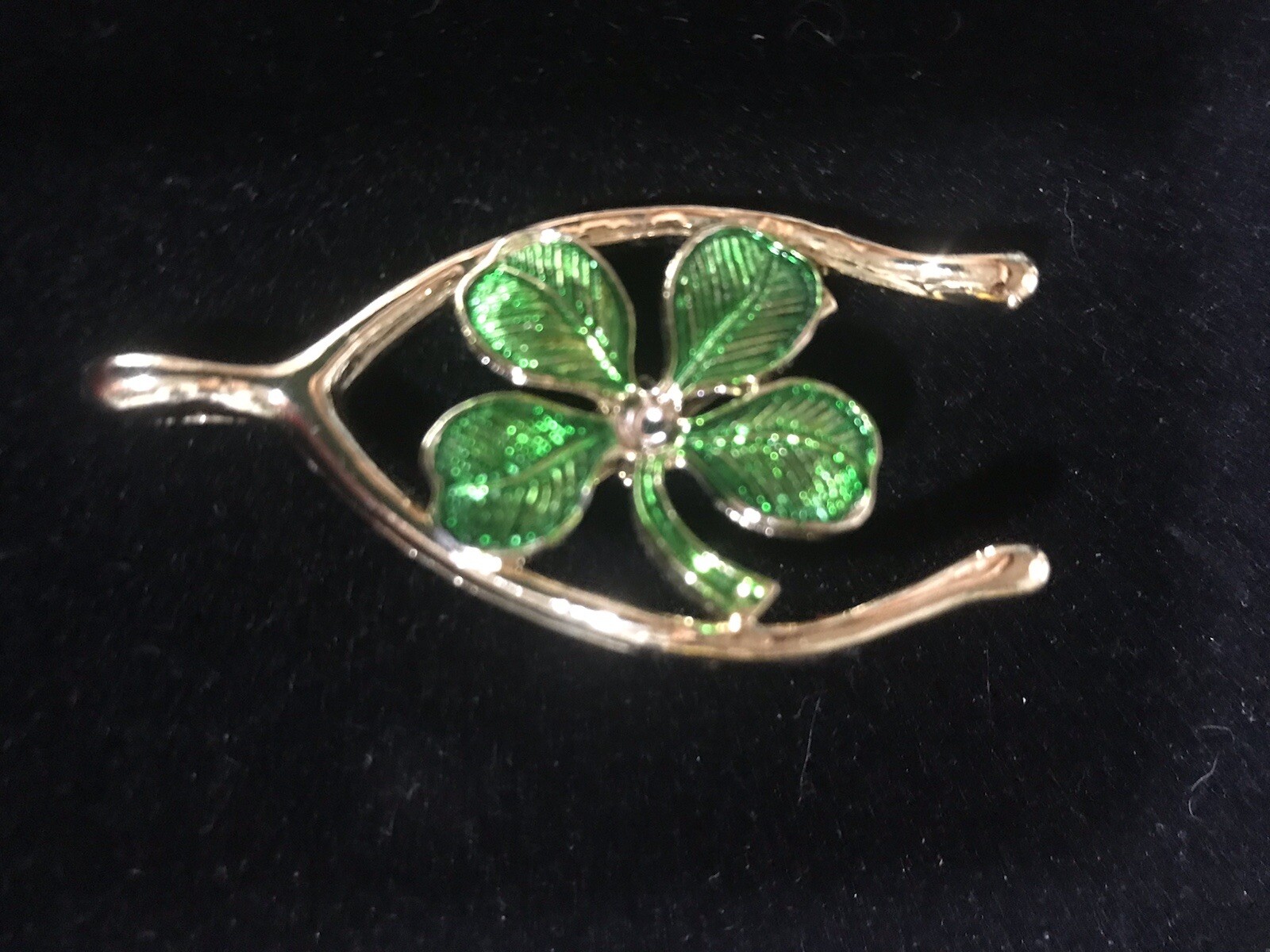 Good luck Wishbone Four Leaf Clover Pin Brooch - Gem