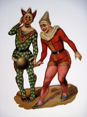 Vintage 1800's Die Cut Of Clowns In Vintage Costumes & Balancing a Ball ...