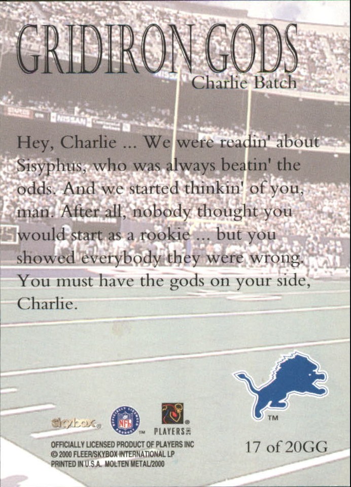 1999 SkyBox Molten Metal Gridiron Gods #GG17 Charlie Batch - NM-MT | eBay