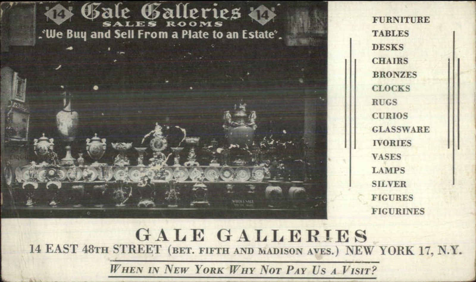 New York City Gale Galleries East 48th St. Storefront Window Old ...