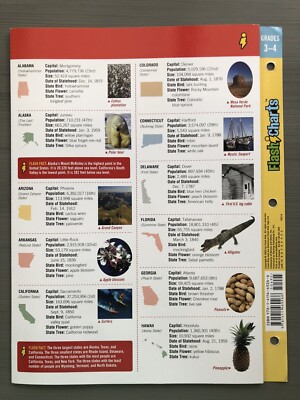 The Fifty States Flash Charts Grades 3-4 Homeschool Learning ...