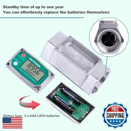 GRYVOZE 2 Inch NPT Digital Flow Meter, 15.8-132 GPM Inline Fuel Turbine ...