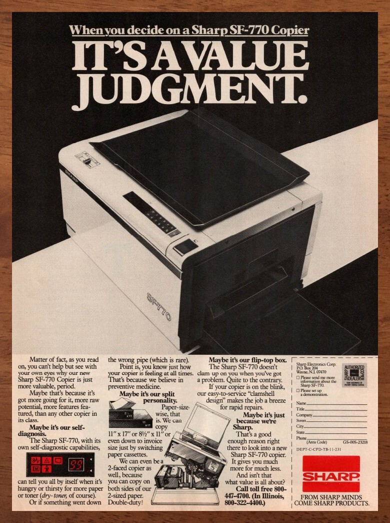 1981 Sharp SF 770 Copier Vintage Print Ad/Poster Machine Office Pop Art ...