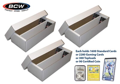 3 BCW Card Shoe Boxes 1600 Count Sport Gaming / Graded Coin Storage 3x4 ...