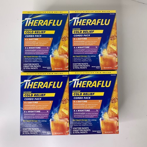 4 Boxes THERA FLU Severe Cold Relief Combo Pack 24x Daytime & 24x ...
