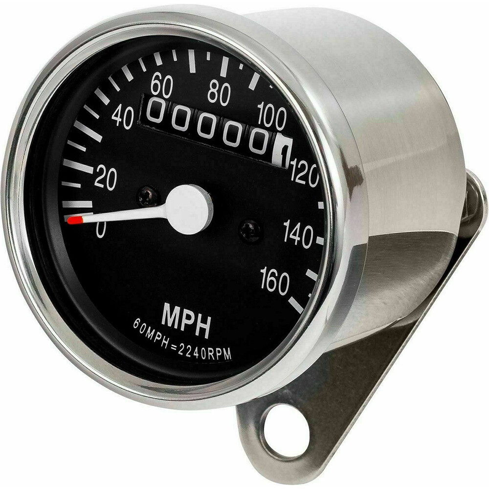 Universal Motorcycle Motorbike Classic Style Chrome/Black Cable Speedo ...