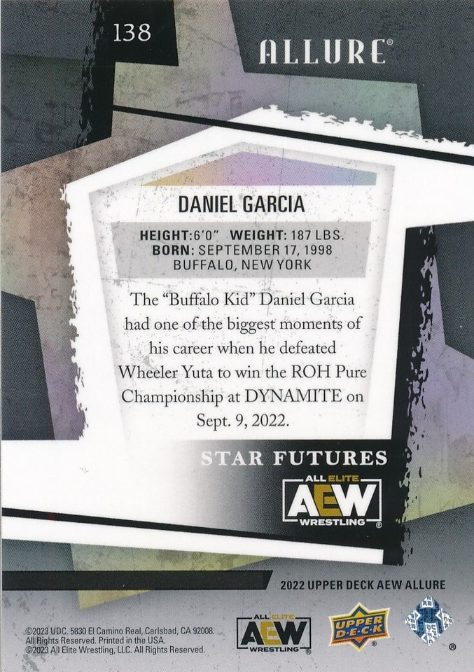 #138 DANIEL GARCIA 2022 Upper Deck AEW Allure STAR FUTURES HIGH NUMBERS ...