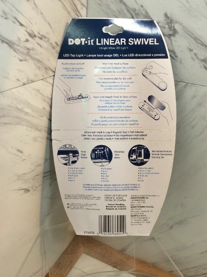 SYLVANIA LED Self Stick ON Touch Night Light Battery Dot It Linear ...