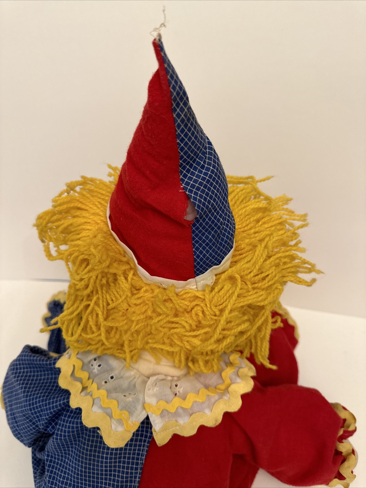 Vintage Rare Folk Art Handmade Cloth Clown Doll Red Poms Raggedy Andy ...