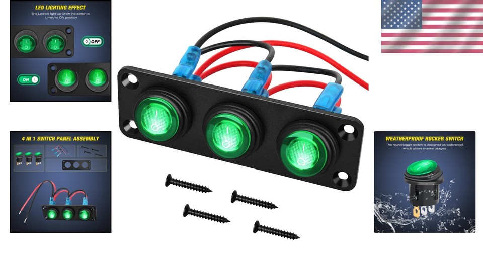 LED Illuminated 3 Gang Toggle Switch Panel for 12V Vehicles ...