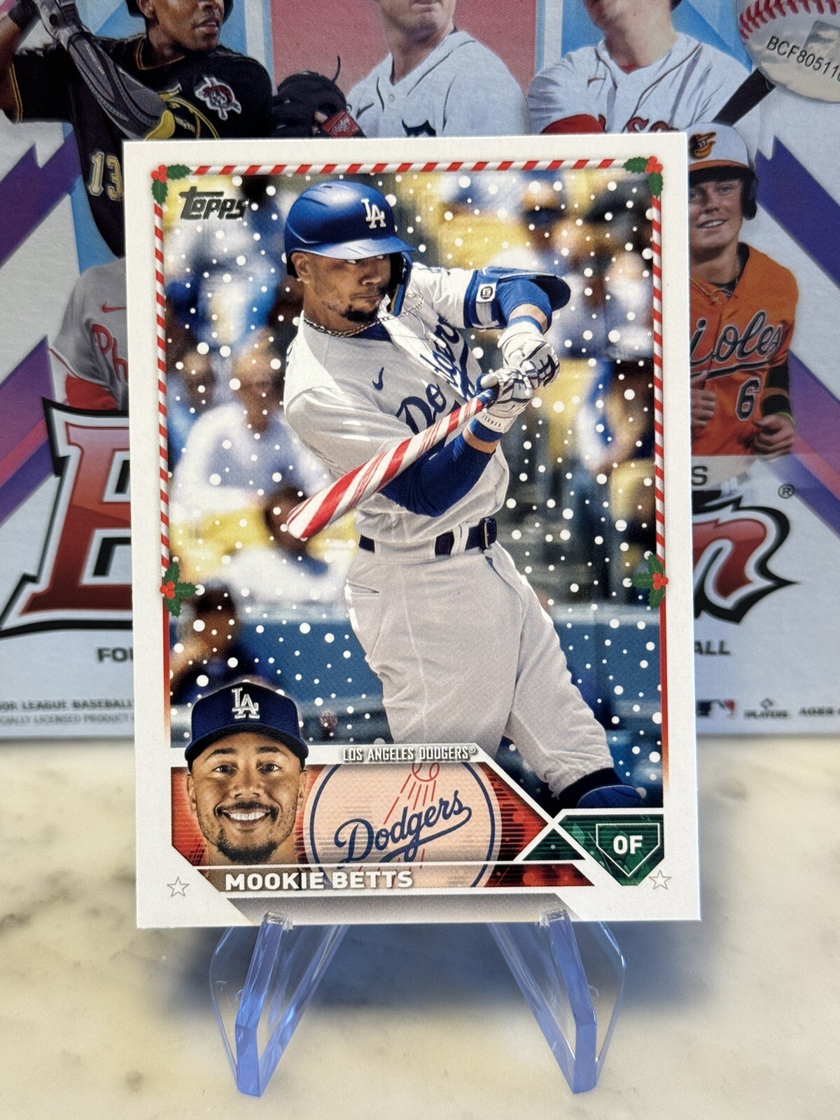 2023 Topps Holiday Mookie Betts Short Print Candy Cane Bat H57 Code 514 ...