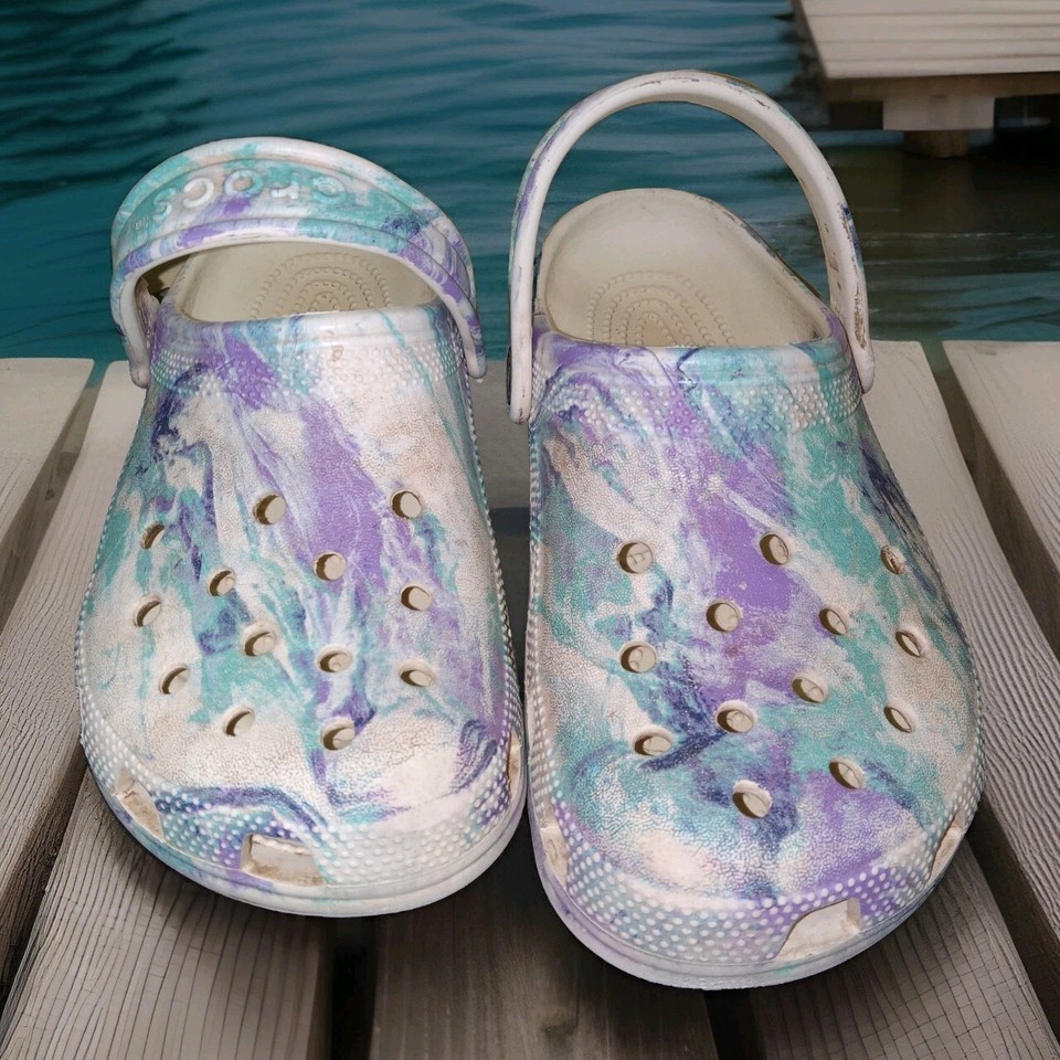 CROCS CLASSIC Clogs Shoes Sandals Tie Dye Purple & Teal M3 W5 | eBay