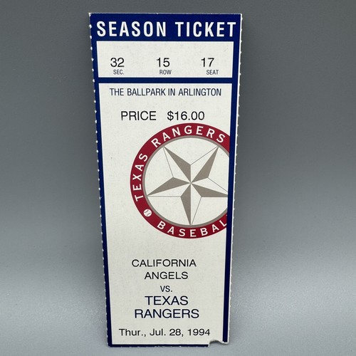 JULY 28, 1994 KENNY ROGERS PERFECT GAME! SEASON TICKET STUB TEXAS ...