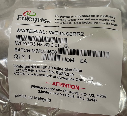 New Entegris/ Millipore WG3NS6RR2 WFRGD3 NF-30 Inline Gas Filters ¼"VCR ...