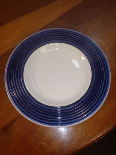 Vintage Gibson Housewares China 8.25" Ribbed Cobalt Blue Rim Dessert ...