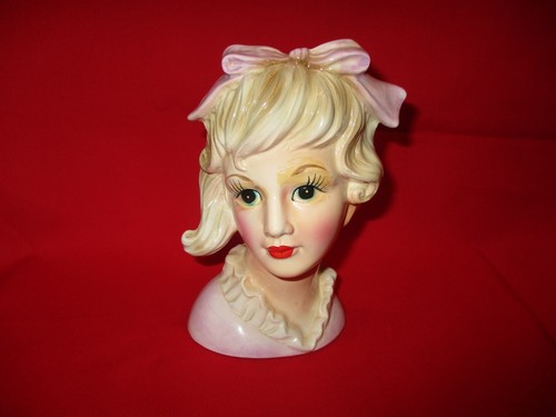 LADY HEAD VASE RELPO 6 1/2" TALL, PRETTY IN PINK. GOOD SHAPE.GREAT ...