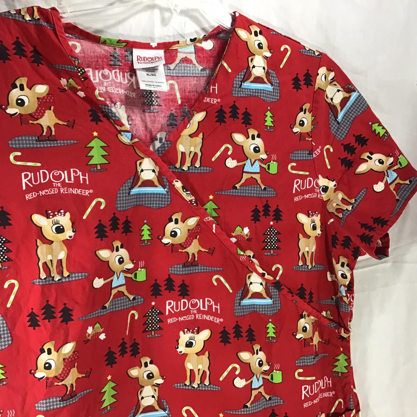 Rudolph the Red Nosed Reindeer XL Christmas Scrub Shirt Top Peds ...