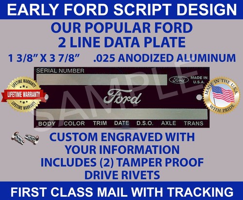 SERIAL NUMBER ID TAG DATA PLATE CAR TRUCK VINTAGE SCRIPT DESIGN (BLANK ...