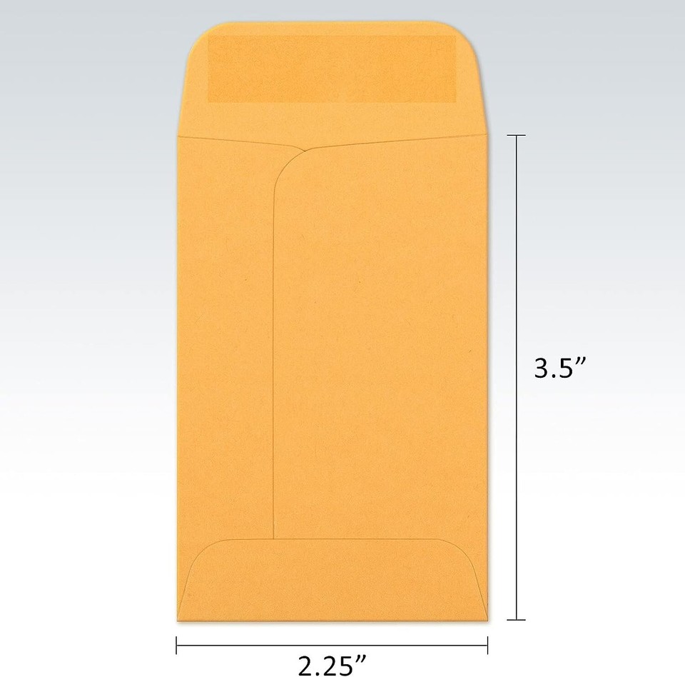 100 Kraft Coin / Seed Envelopes 2.25" x 3.5" #1 Small Parts Gummed Flap ...