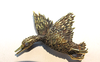 Stunning New 18k Gold Custom Made Duck Pin/Brooch with Diamond Eye MAKE ...