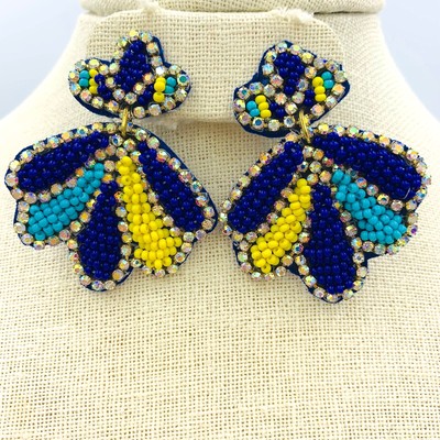 Clam Shell Seed Bead Earrings in Blue & Multi Color - Sea Shell (1 ...