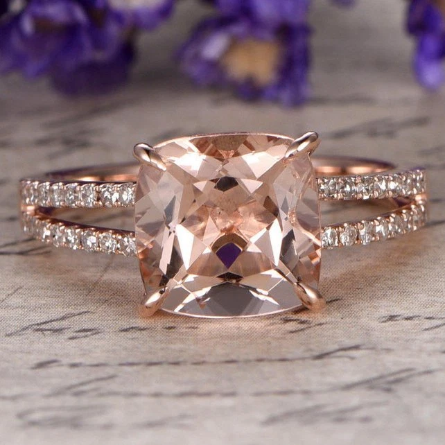 Morganite Cushion Cut Engagement Rings
