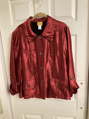 Size 16 Ruby Rd Blazer Red Sheen Crinkle Long Sleeve Pockets | eBay