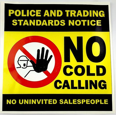 2 x No Cold Callers SalesmenSelf Adhesive Backed Sticker Sign 100mm x ...